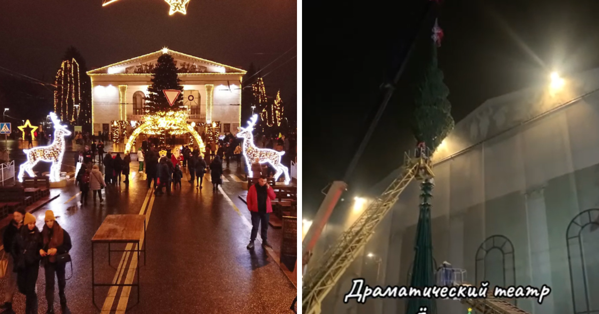 Новый Год 2024 в Мариуполе — оккупанты поставили елку возле Драмтеатра ...